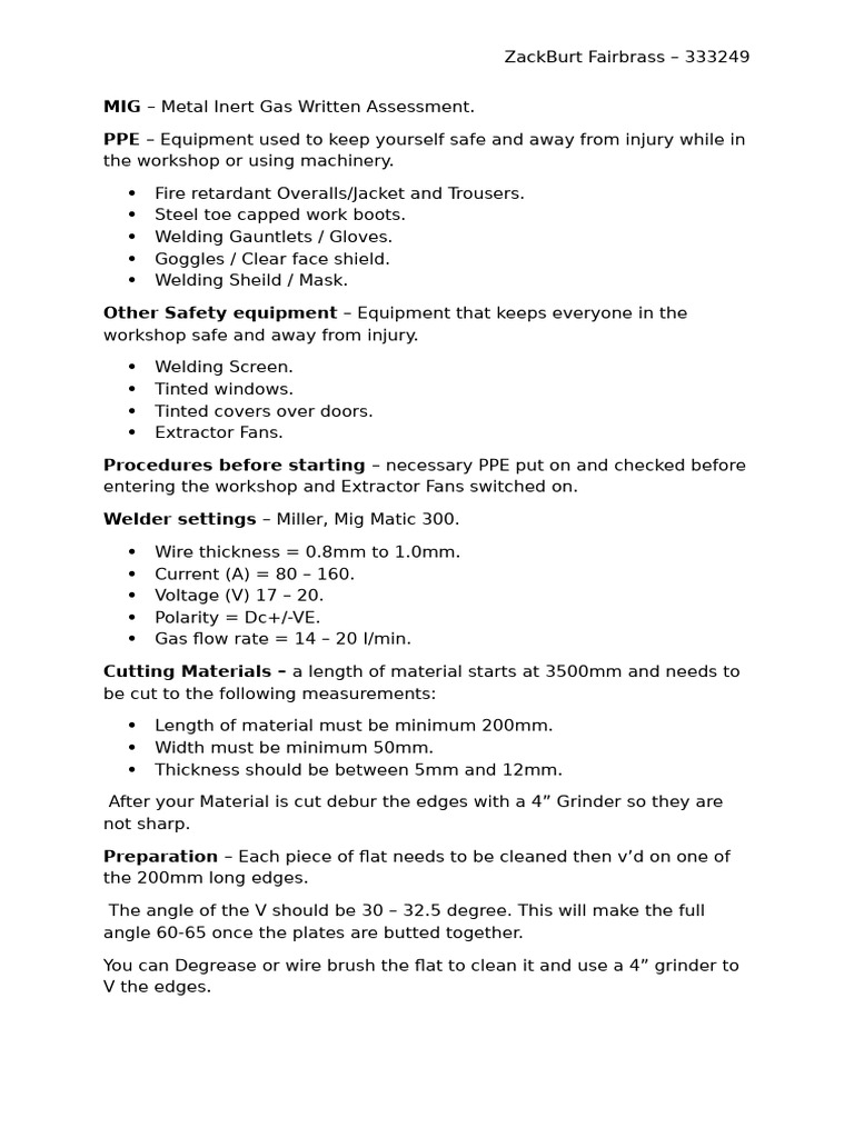 MIG Welding Assessment (Verticle Up Buttweld) | PDF | Welding ...