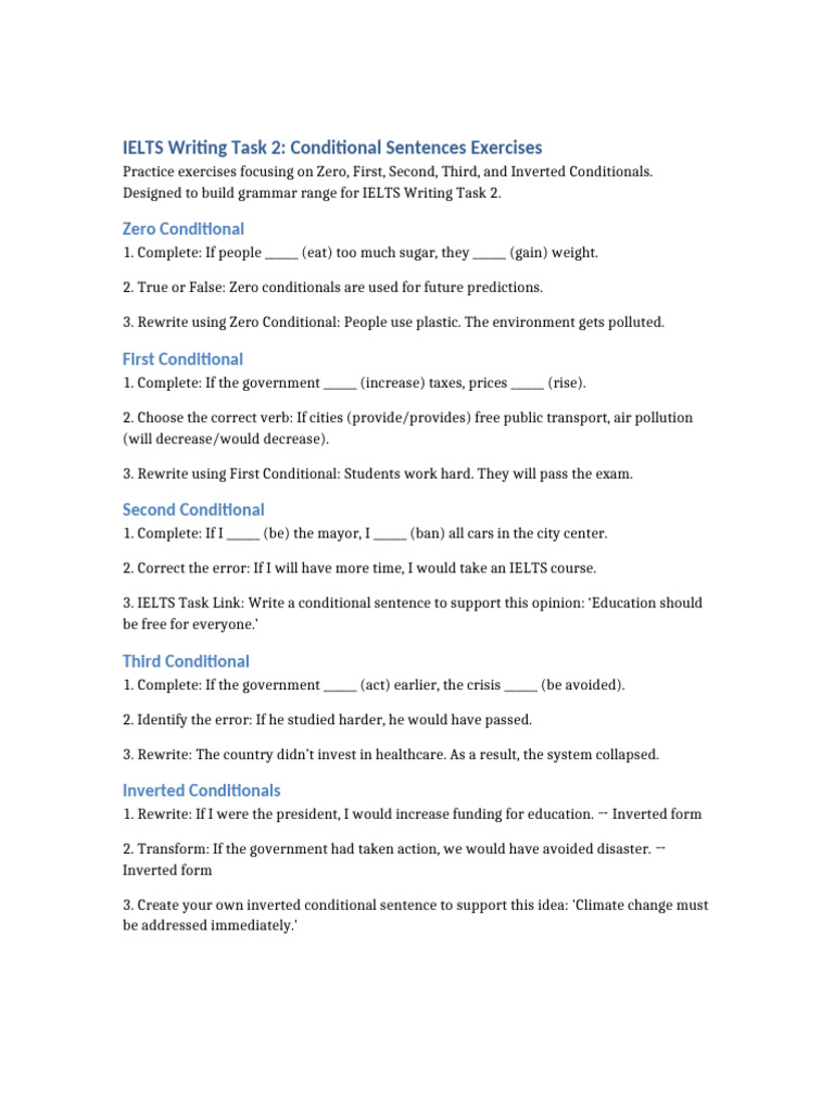 IELTS Conditionals Exercises | PDF