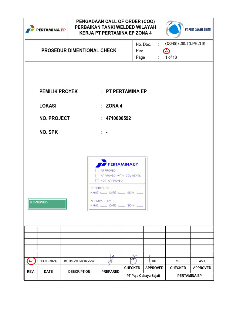 OSF007-00-TO-PR-019 Prosedur Dimentional Check - A - App | PDF
