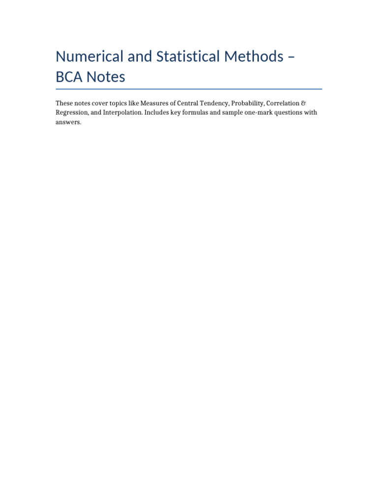 BCA Numerical Statistical Notes | PDF