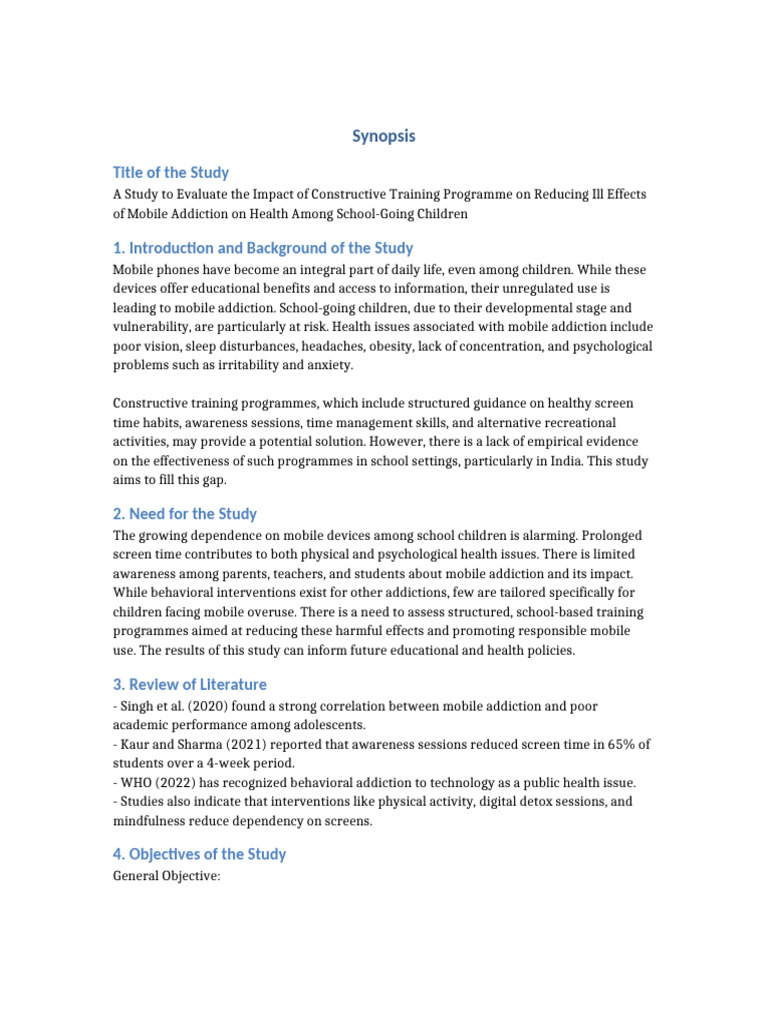 MUHS Synopsis Mobile Addiction | PDF | Psychology | Mental Health