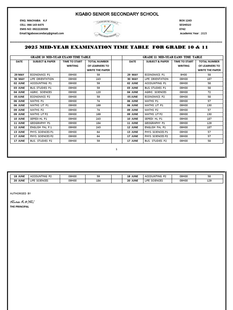 2025 GR 10 and 11 Mid Year Exams | PDF | Educational Stages | Secondary Education
