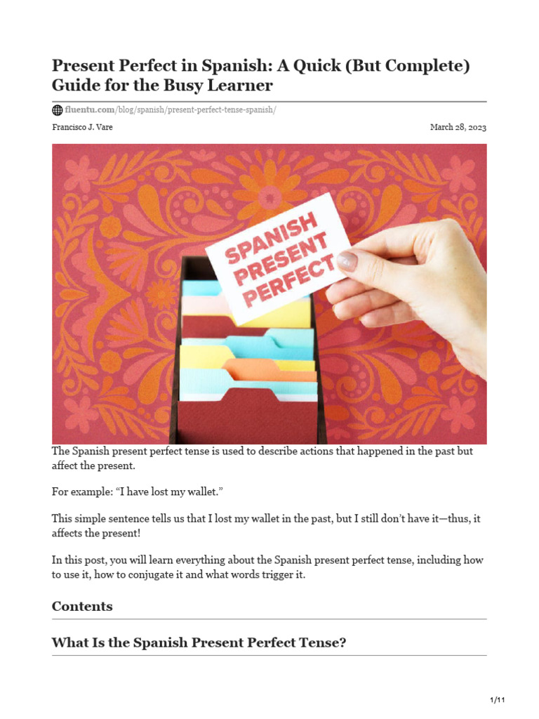 Present Perfect Tense Spanish | PDF | Grammatical Tense | Perfect (Grammar)