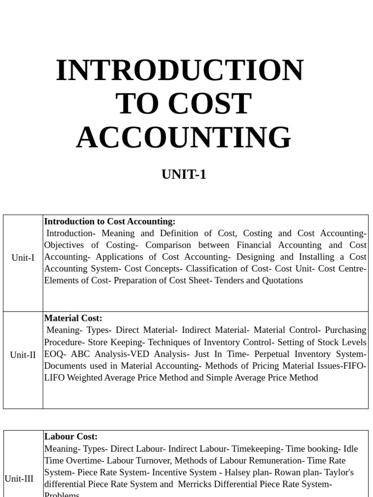 Unit 1 - Introduction To Cost Accounting | PDF | Cost Accounting | Cost