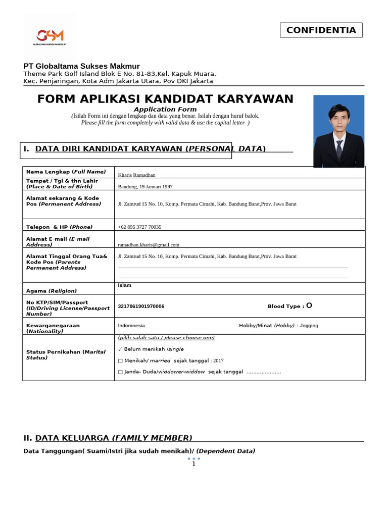 Form Aplikasi Karyawan GSM Kharis | PDF