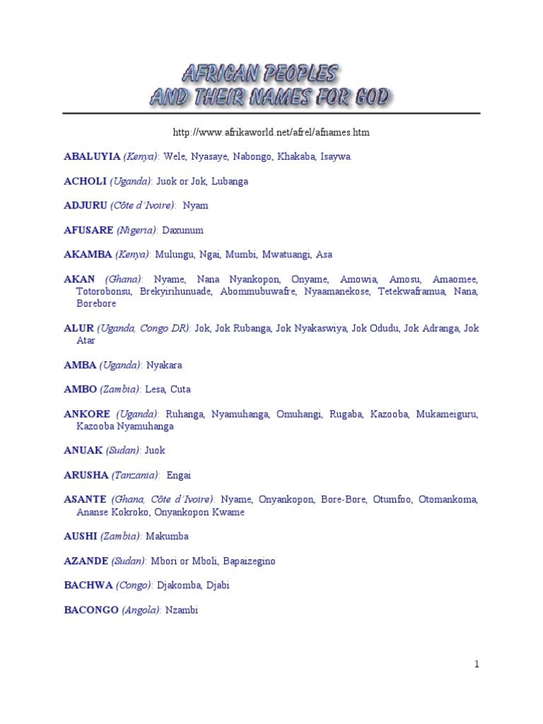 African Names for God by Community | PDF | Bantu | Languages