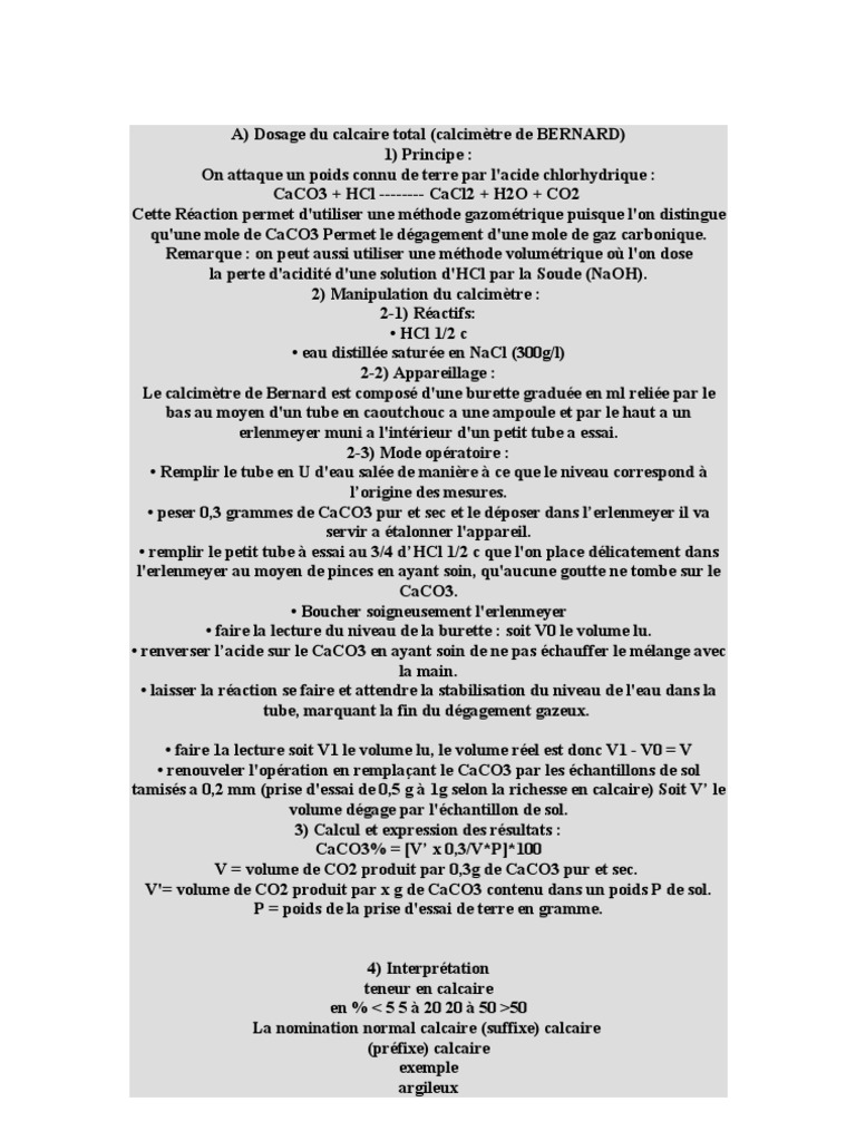 Dosage du Calcaire Total et Actif | PDF | Calcaire | Acide chlorhydrique