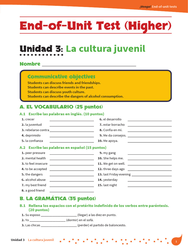Spanish CH 3 Unit Test | PDF