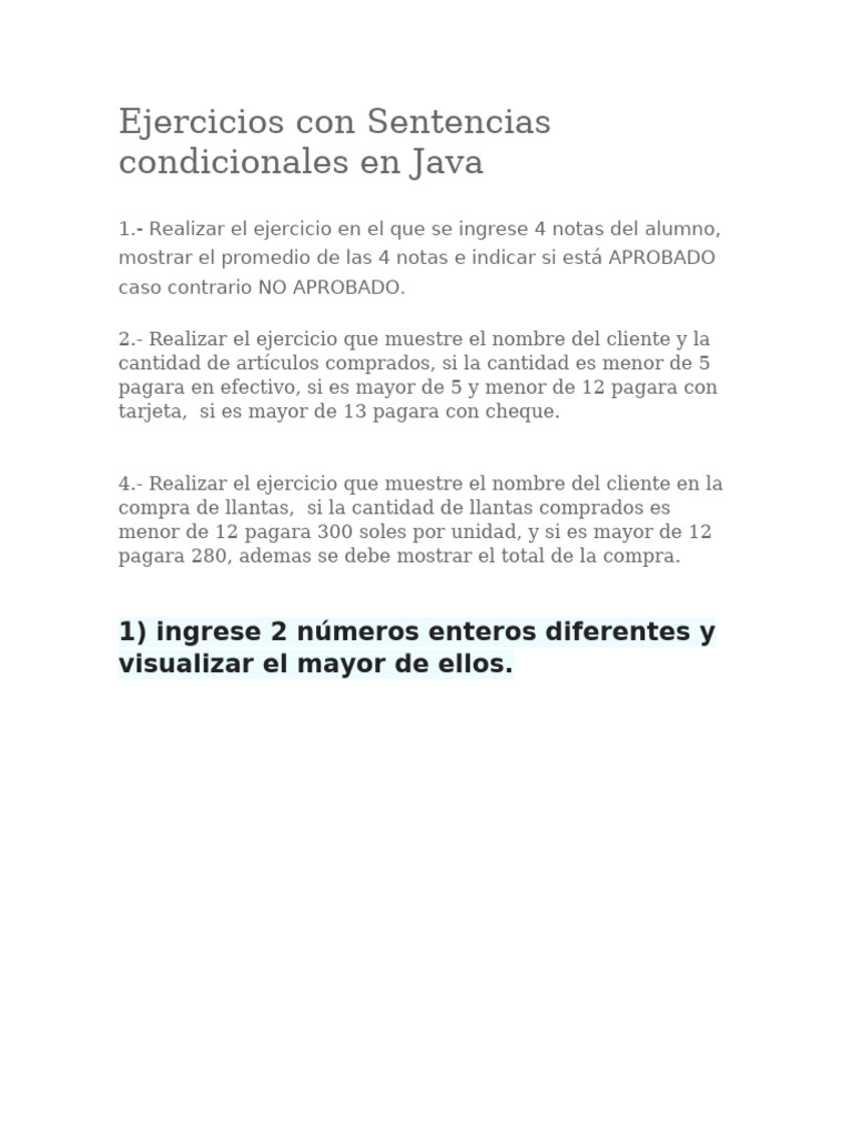 Ejercicios Con Sentencias Condicionales en | PDF