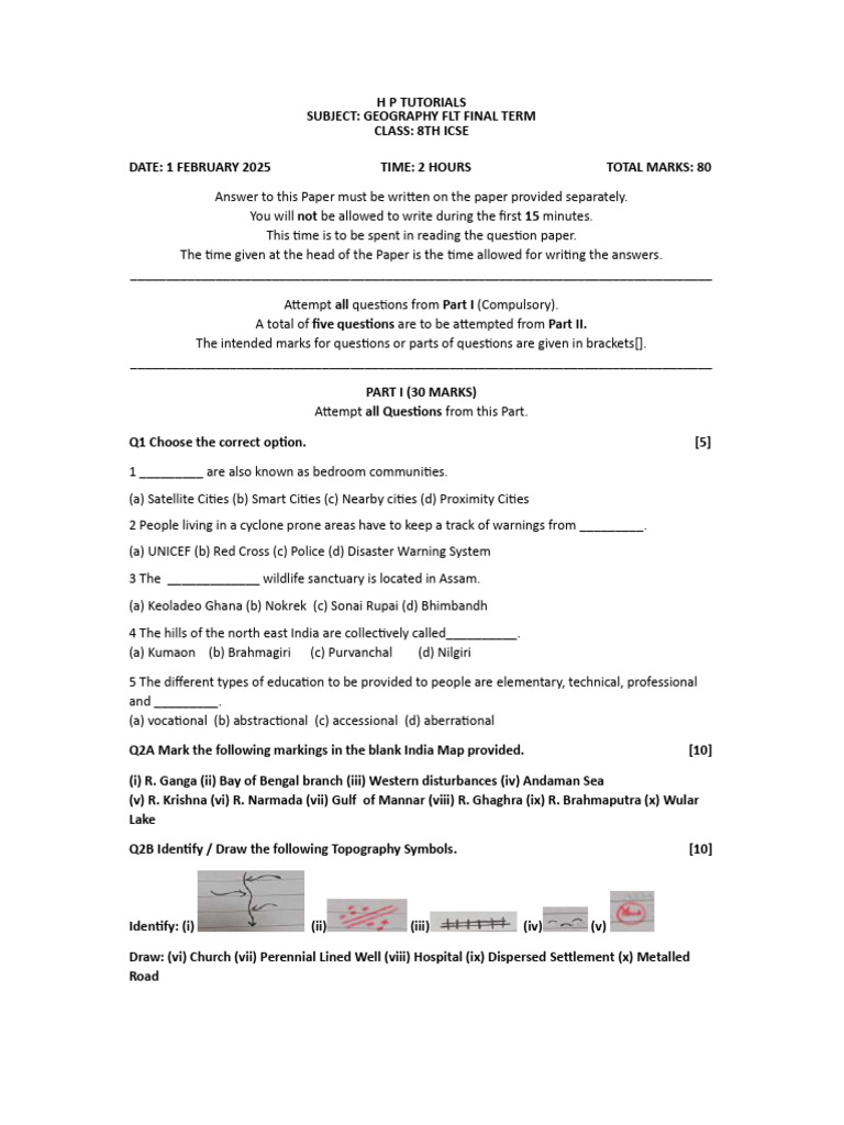 8th Icse 2025 Geography Final Flt Hp Tutorials | PDF | Physical ...