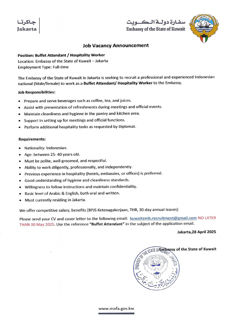Job Vacancy Buffet Attendant | PDF