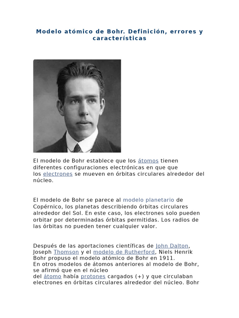 Modelo atómico de Bohr: características y errores | PDF | Átomos | Electrón