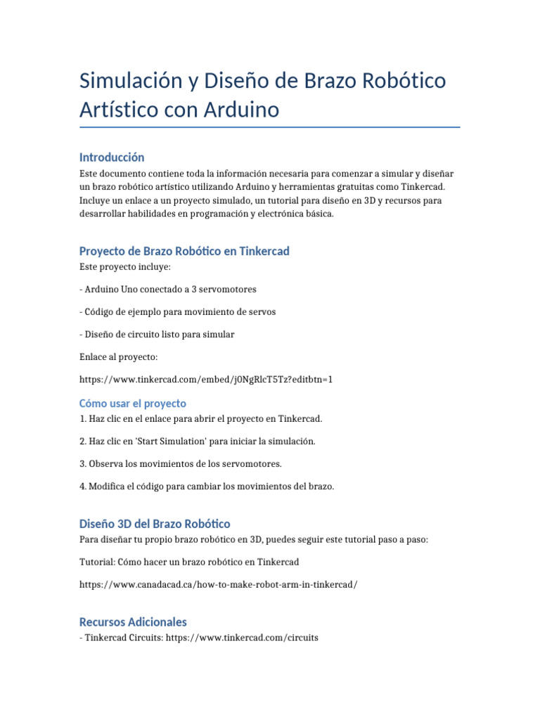 Brazo Robotico Simulacion Arduino | PDF