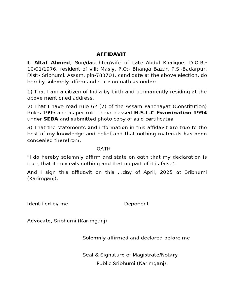 Altaf Education AFFIDAVIT | PDF