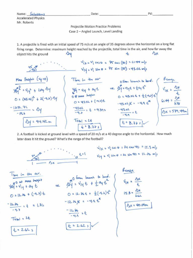 Projectile Motion Case 2 Pracice Problems Solutions | PDF