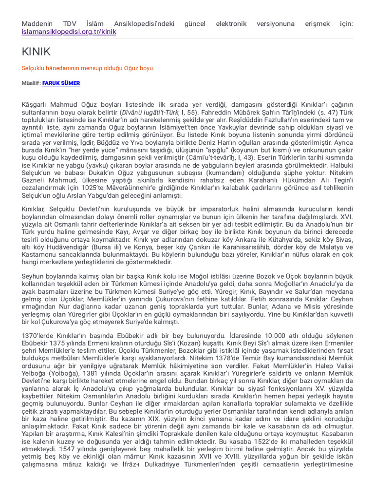 KINIK - TDV İslâm Ansiklopedisi | PDF