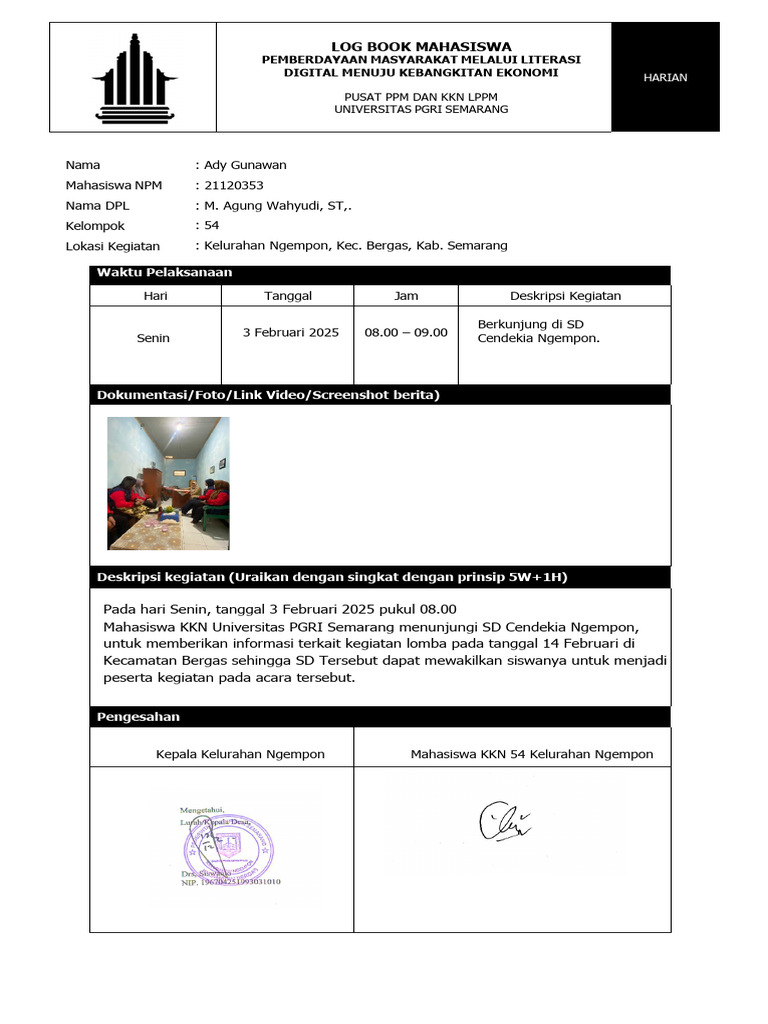 LOG BOOK MINGGU 3 Ady Gunawan 21120353 | PDF