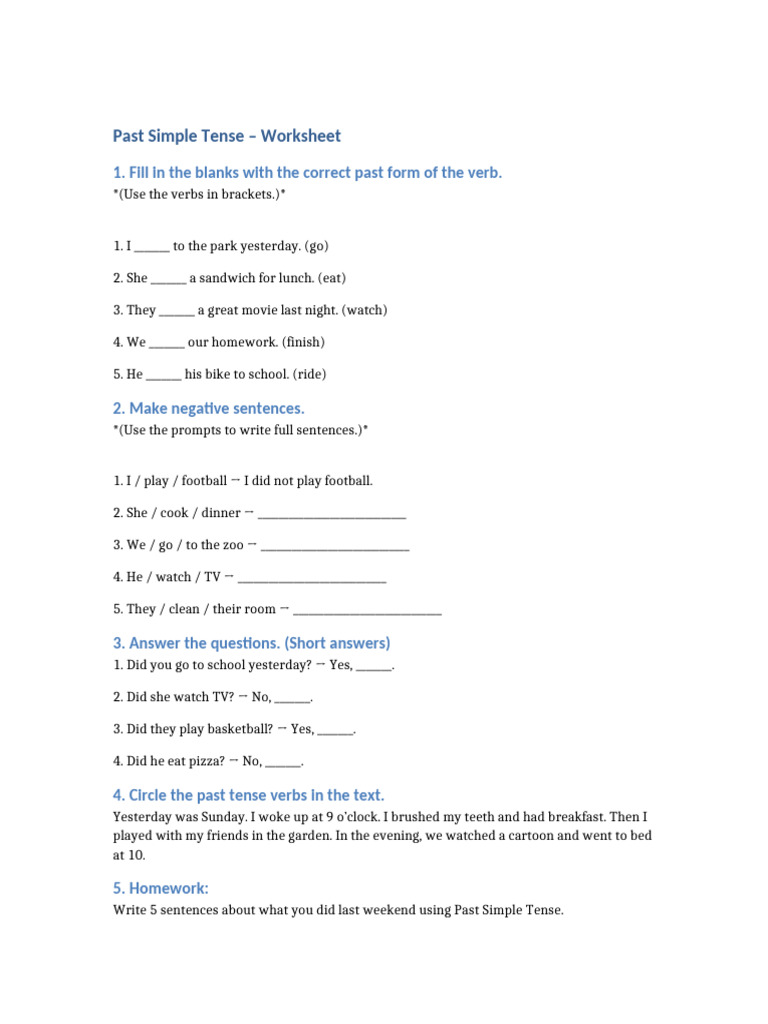 Past Simple Tense Worksheet Activities | PDF