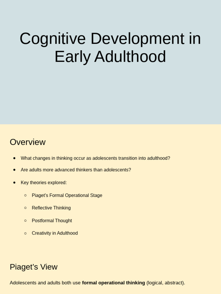 Cognitive Development in Early Adulthood | PDF