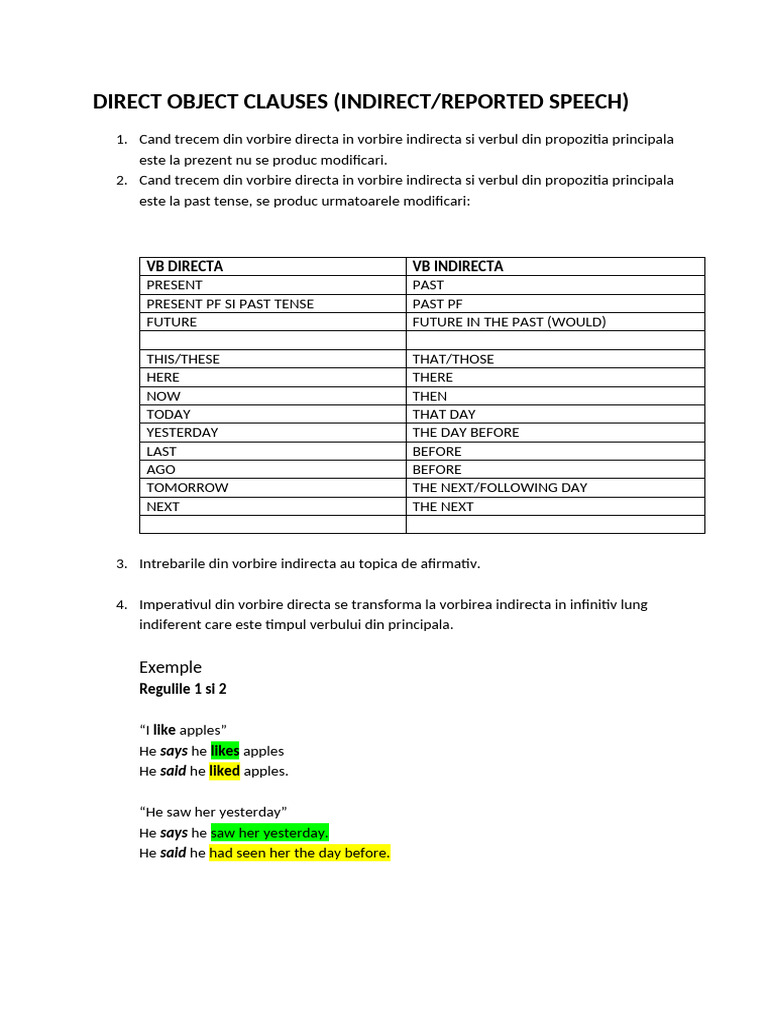 Direct Object Clauses | PDF