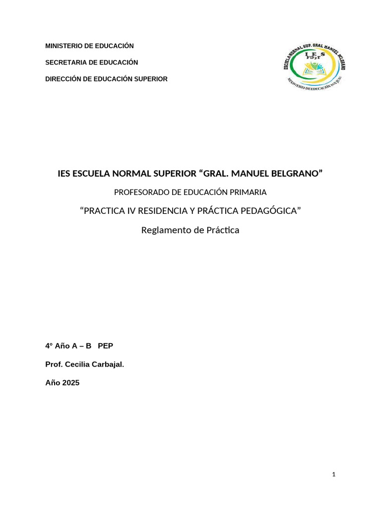 Reglamento - Práctica - IV - 2025 | PDF | Maestros | Educación primaria