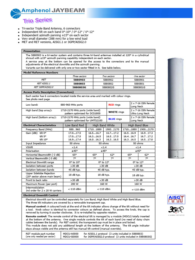 Tri-Sector Triple Band Antenna Specs | PDF | Decibel | Electronics
