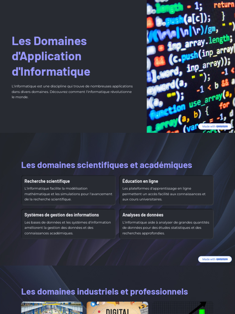 Les Domaines Dapplication Dinformatique | PDF | Application | Informatique