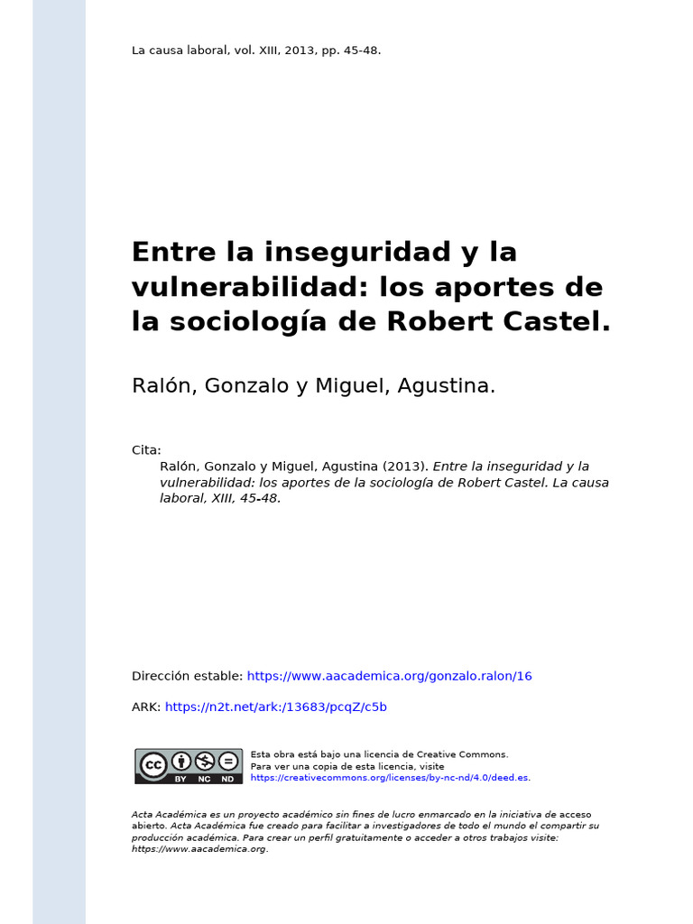 Ralón, Gonzalo y Miguel, Agustina (2013) - Entre La Inseguridad y La ...