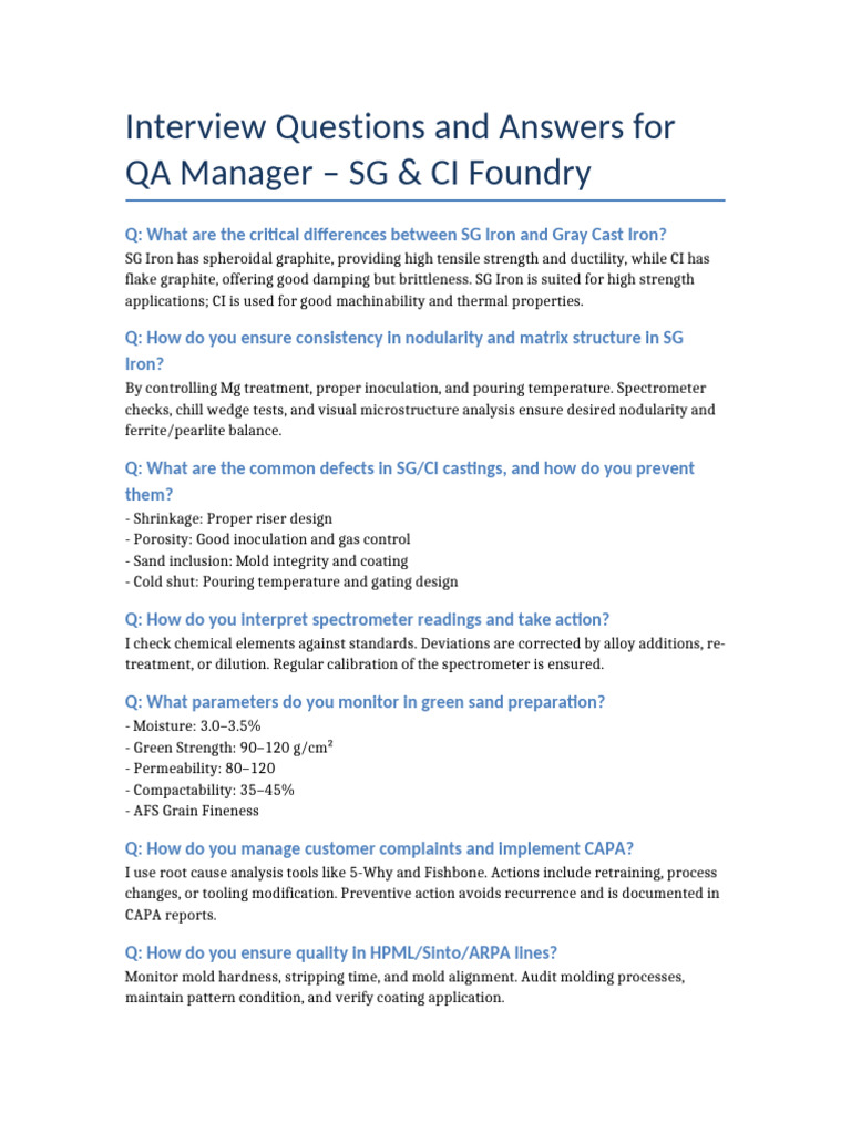 QA Manager Interview QA SG CI Foundry | PDF