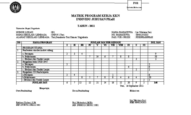 Matrik Program Kerja KKN | PDF