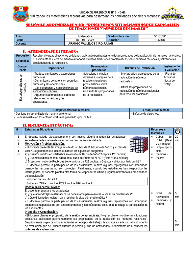 3°-SESION 5-UA1 - 2025 | PDF | Aprendizaje | Cognición