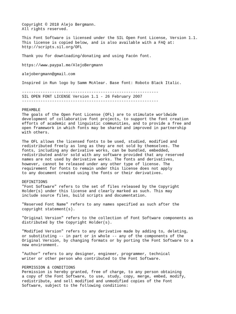 SIL Open Font License Facon | PDF | Software | Copyright