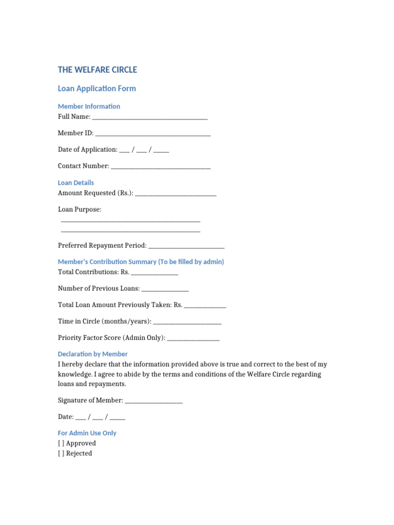 Welfare Circle Loan Application Form | PDF