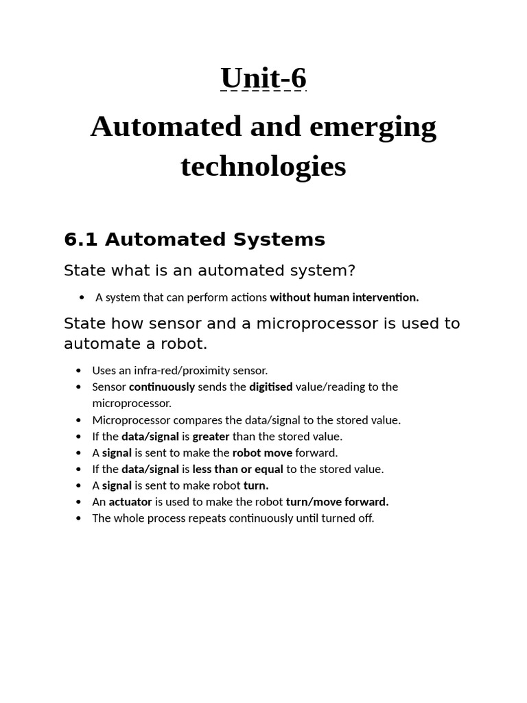 Unit-6 Automated and Emerging Technologies | PDF | Automation | Artificial Intelligence