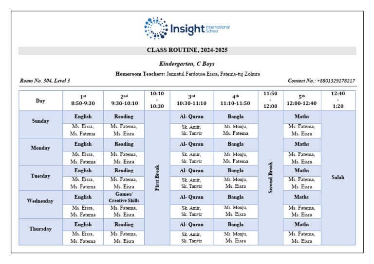 KG C Boys - Class Routine, 2024-25-2 | PDF