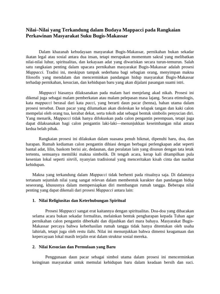 Nilai-Nilai Yang Terkandung Dalam Budaya Mappacci Pada Rangkaian ...