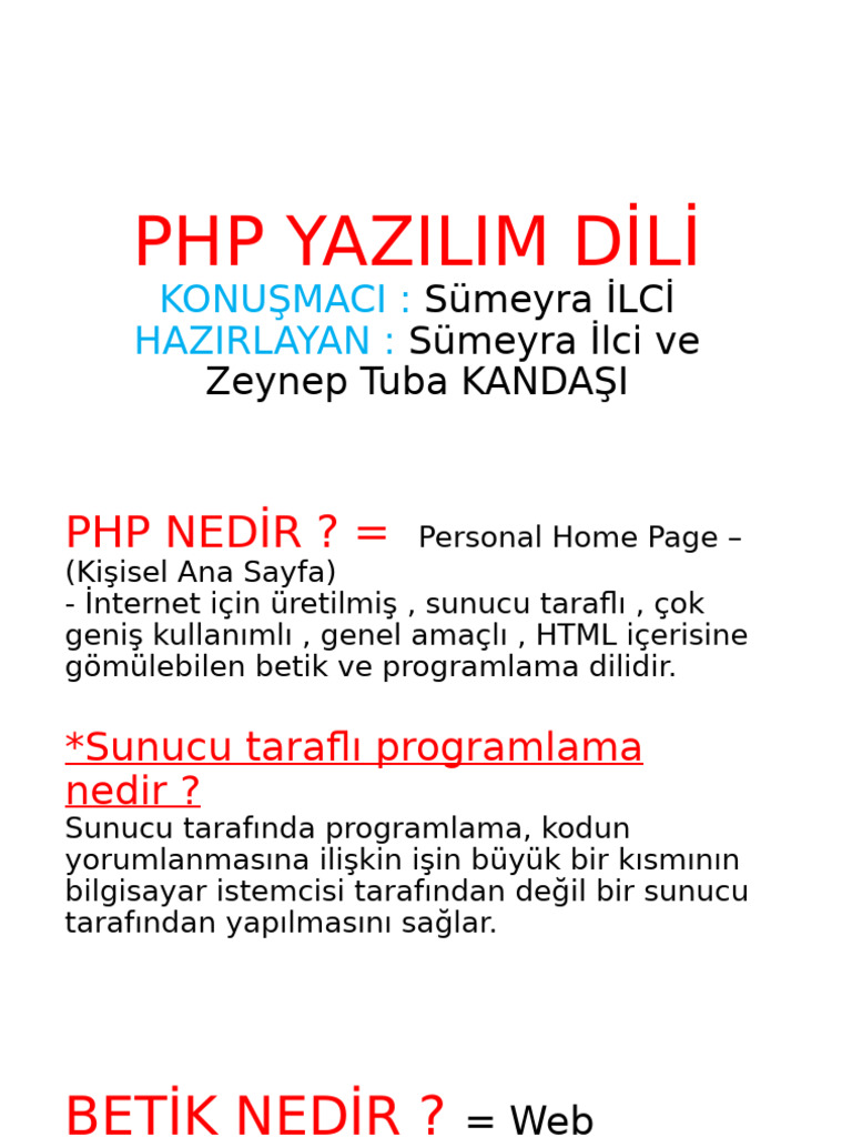 PHP Yazilim Dili: Konuşmaci: Hazirlayan | PDF