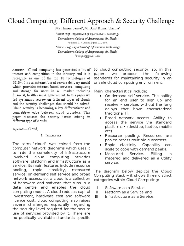 Cloud Computing: Different Approach & Security Challenge: Ms. Himani Bansal, Mr. Amit Kumar ...