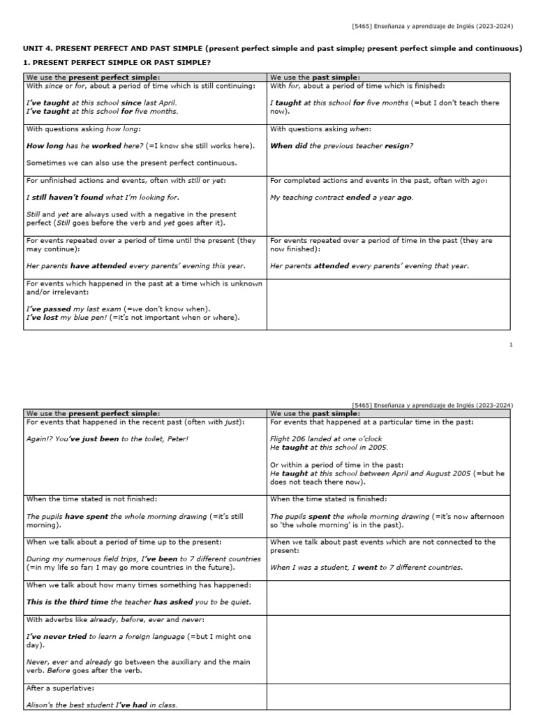 Unit 4 - Present Perfect and Past Simple | PDF | Language Families | Syntax
