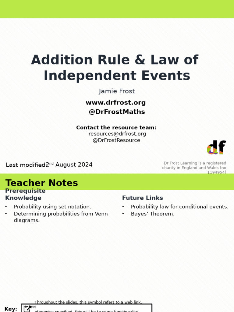 Addition Rule and Law of Independent Events - Lesson | PDF | Equations ...