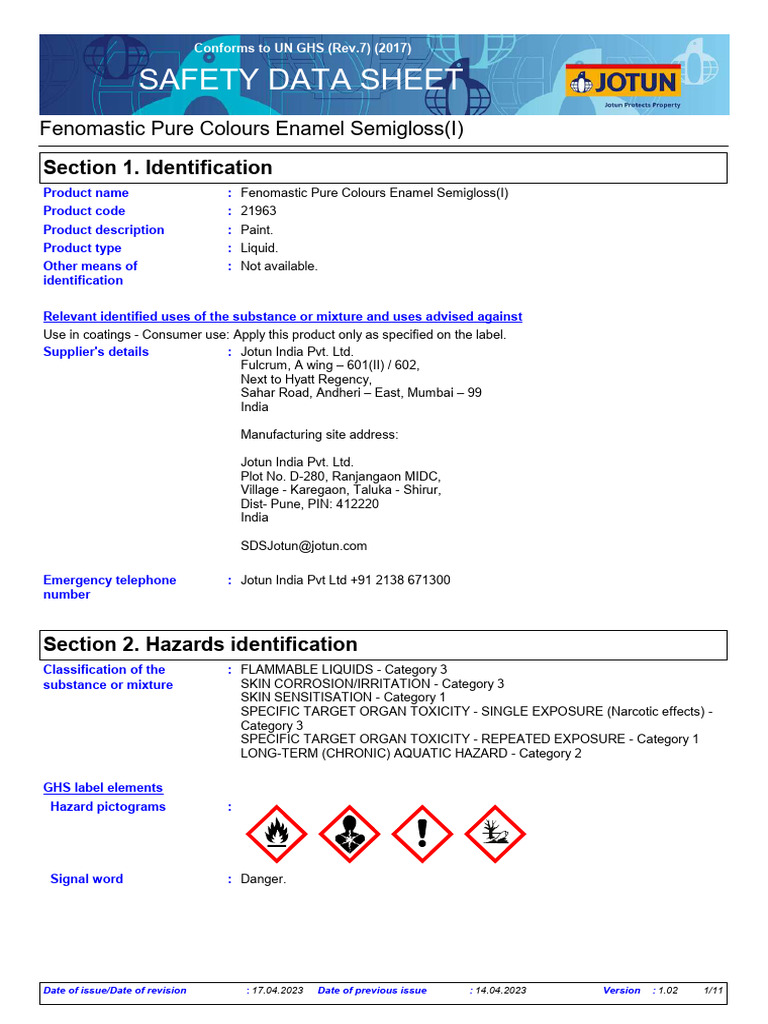 Paint (Fenomastic Pure Colours Enamel) Semigloss | PDF | Toxicity ...