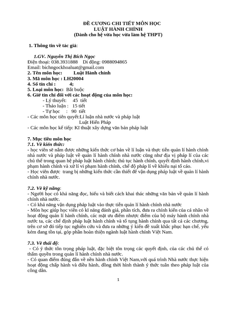 Giáo Trình Luật Hành Chính Hệ THPT | PDF