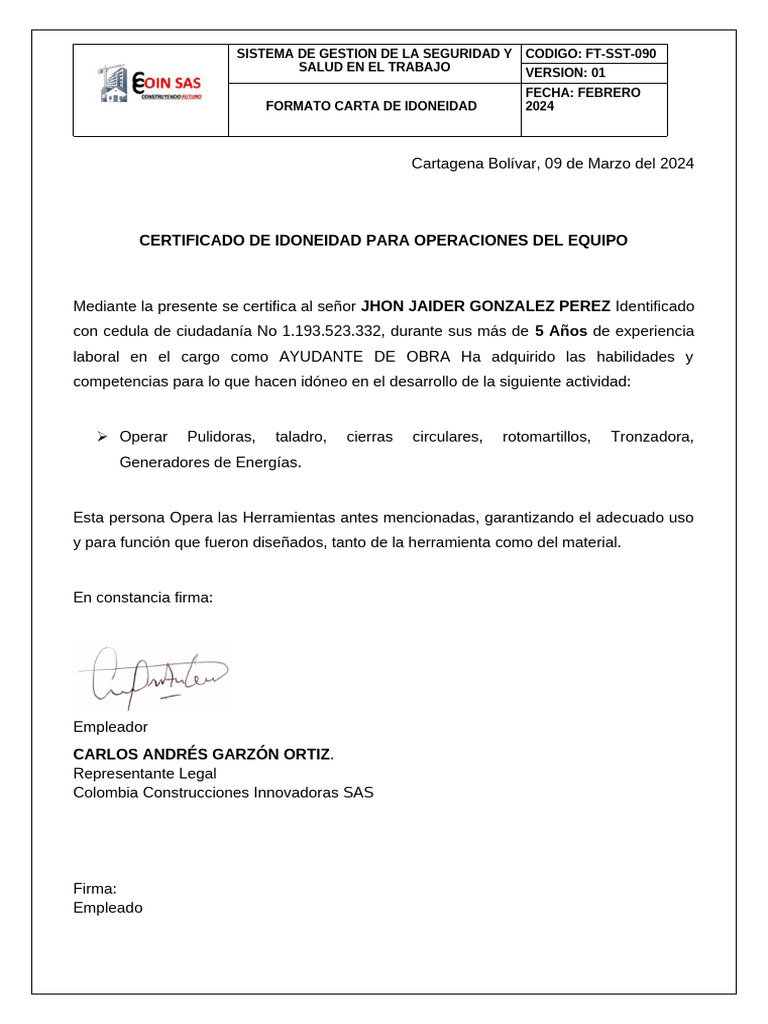 FT-SST-090 Formato de Idoneidad | PDF