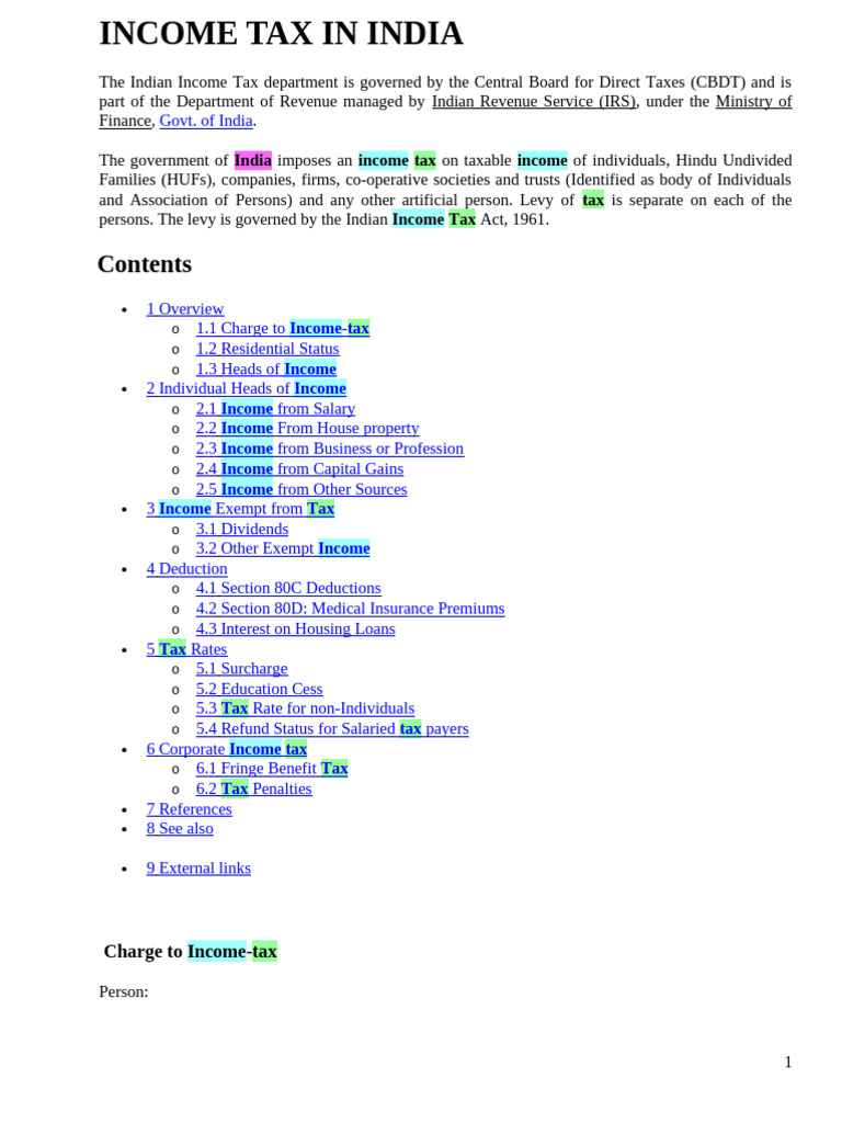 INCOME TAX IN INDIA | PDF | Taxes | Capital Gains Tax
