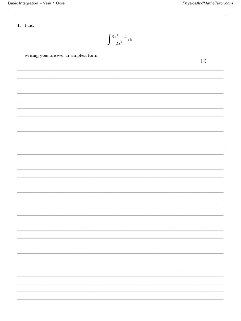 downloadMathsA LevelPureIntegration 1edexcel Set CQPBasic20Integration20QP PDF | PDF ...