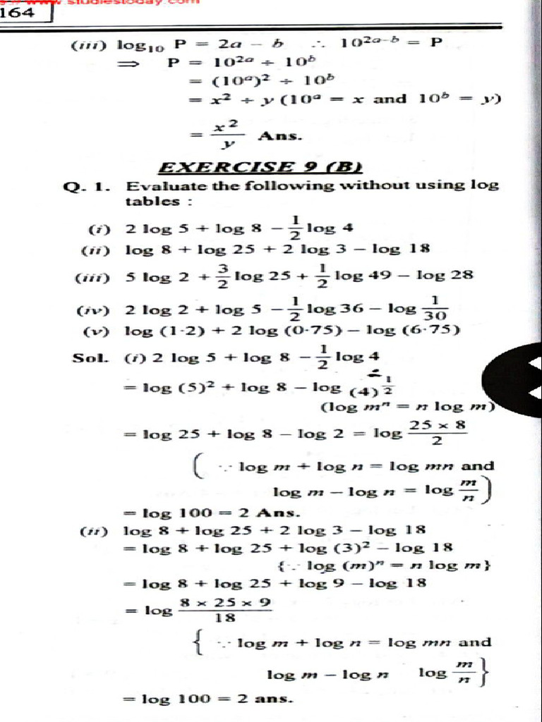 Arun Deep Mathematics Class-9 Logarithm | PDF