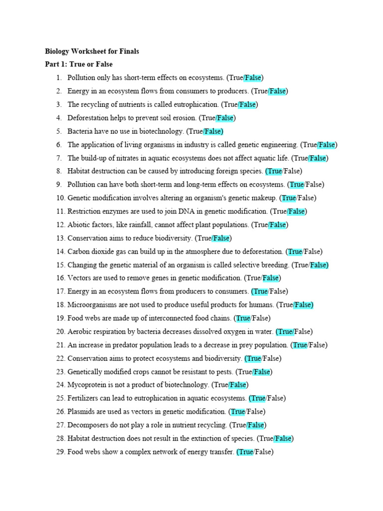 AK Worksheet For Finals | PDF | Ecosystem | Eutrophication