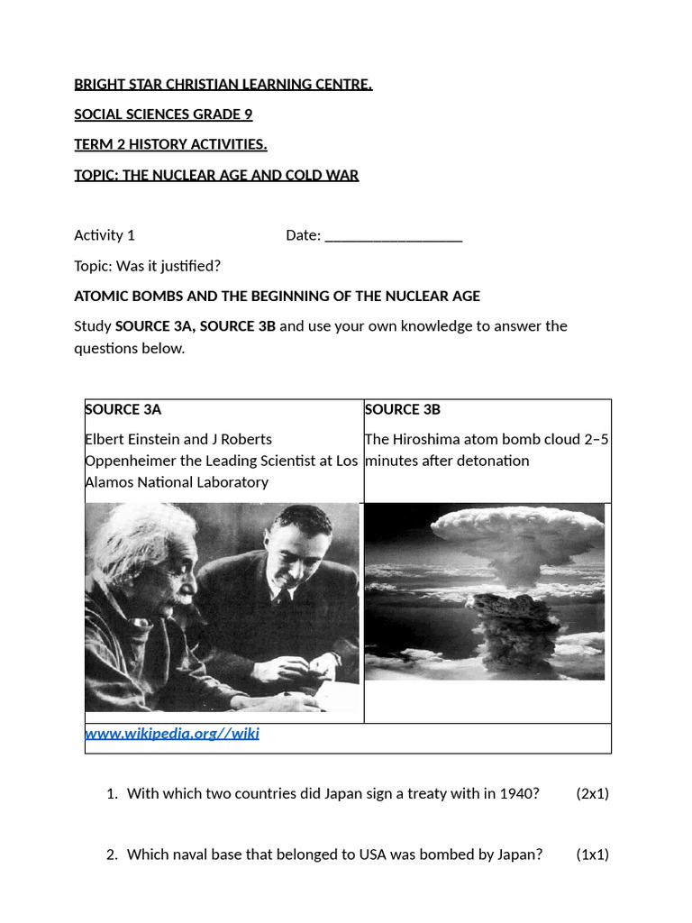 Grade 9 Activities History | PDF | Cold War | Nuclear Weapons