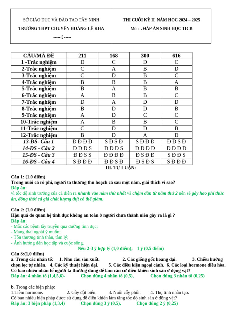 Sinhhoc11cb Ck2 Nh 2024 2025 | PDF