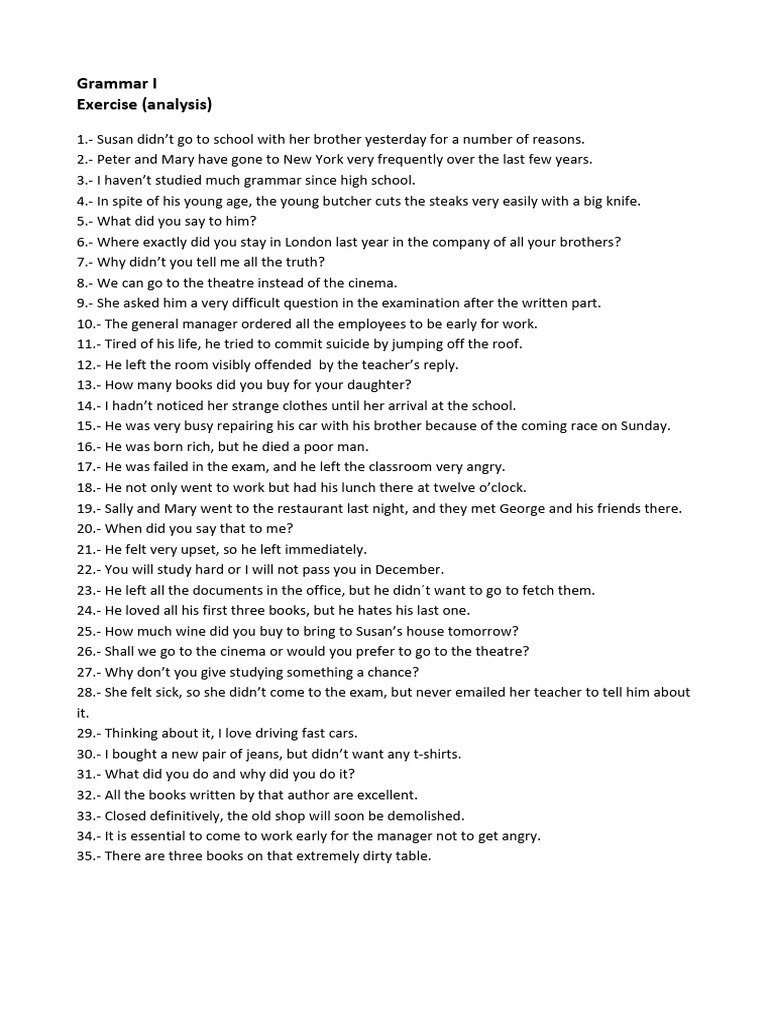 Grammar I - Exercises May 2025 | PDF